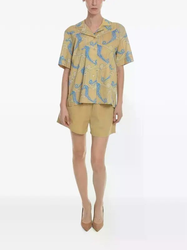 SAMSOE SAMSOE Seahorse-print Short-sleeve Shirt - Neutrals