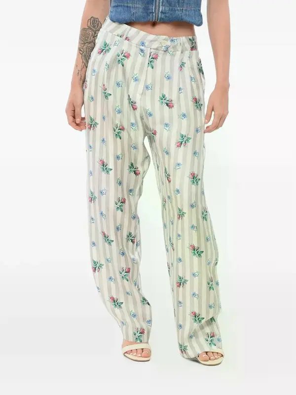 PIERRE-LOUIS MASCIA Floral-print Striped Trousers - Grey