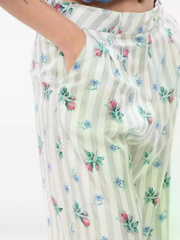 PIERRE-LOUIS MASCIA Floral Print Striped Silk Trousers