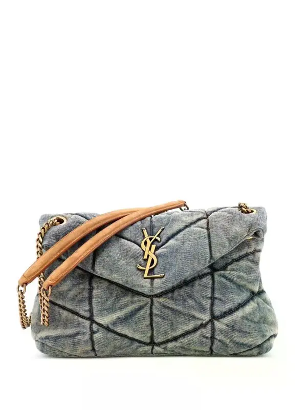 Saint Laurent Loulou Puffer Quilted Vintage Denim Small Shoulder Bag - Blue