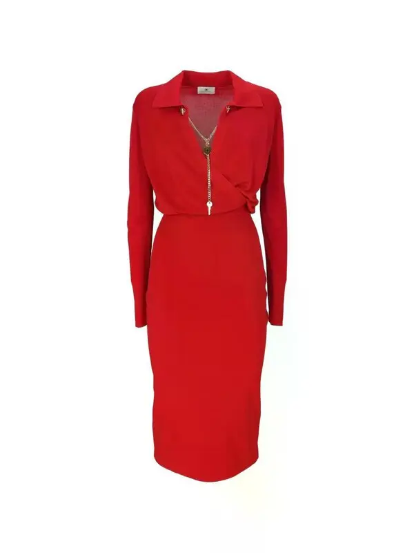 Elisabetta Franchi Wrap-style Chain-detail Midi Dress - Red