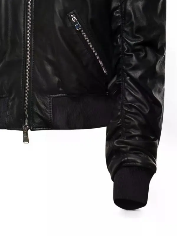 DONDUP Ruched Leather Bomber Jacket