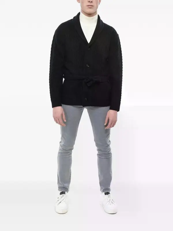 PAOLO PECORA Belted Ribbed-knit Cardigan - Black