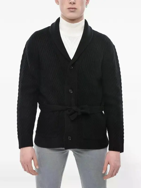 PAOLO PECORA Ribbed-knit Belted Cardigan - Black