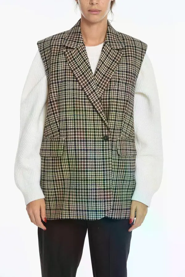 HERSKIND Houndstooth Double-breasted Waistcoat - Brown