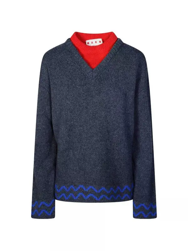 Marni Chevron-pattern Layered-effect Sweater - Blue