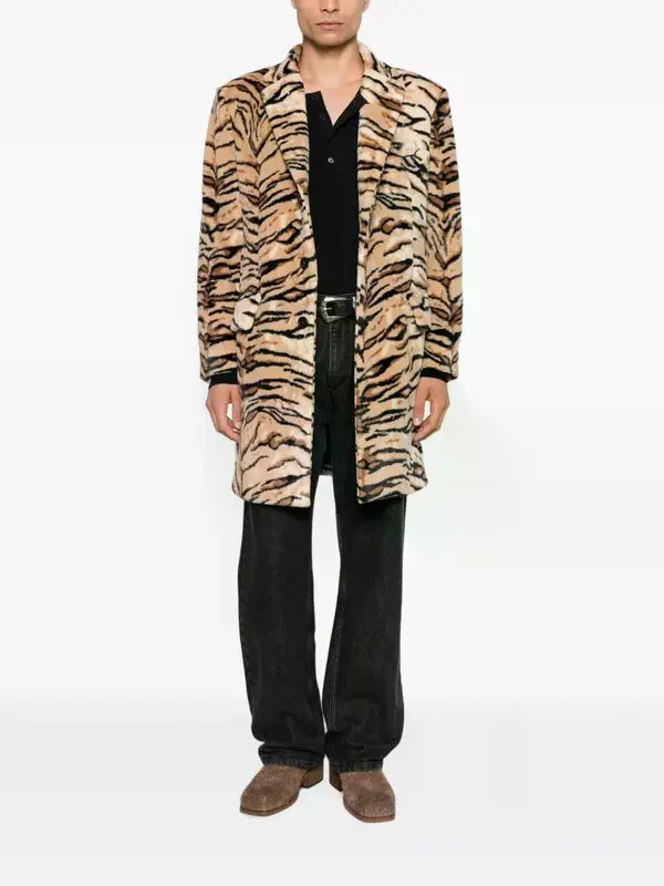 REVERES 1949 Tiger-print Notched-lapel Coat - Neutrals