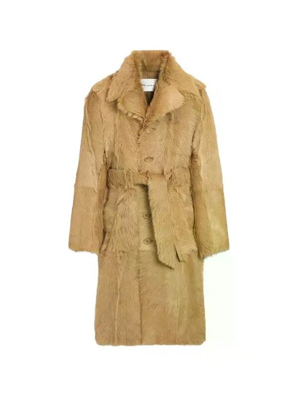 AMI Paris Long Goat Leather Belted Coat