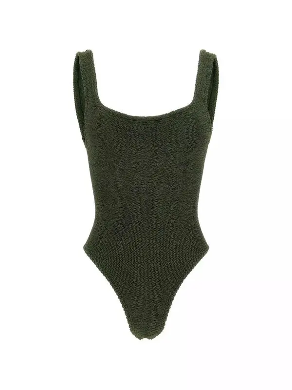 Hunza G Crinkle-effect Square-neck Swimsuit - Green