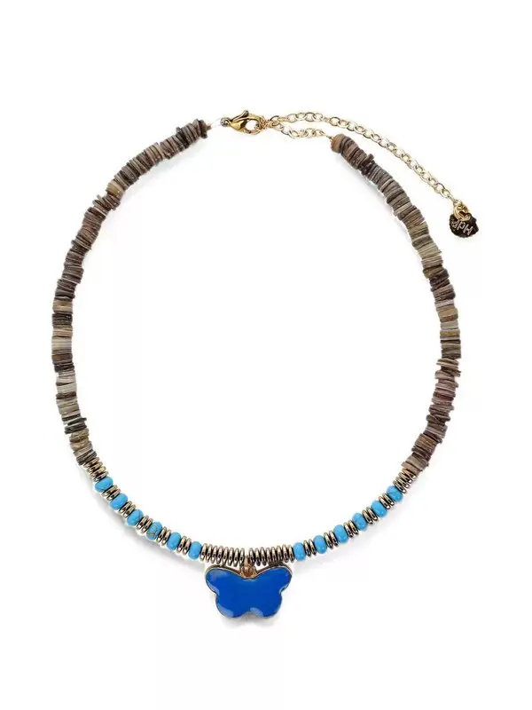 HIJAS DE PUKA Beaded Butterfly Pendant Necklace - Brown