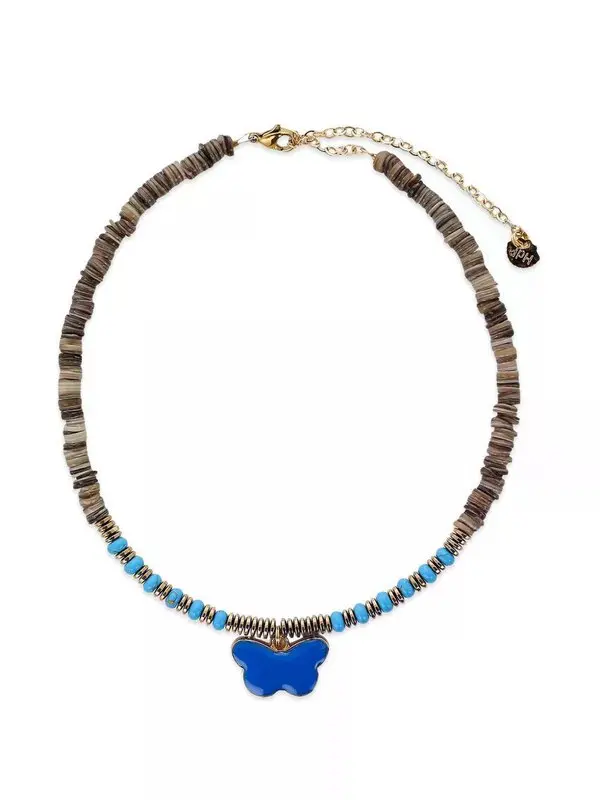 HIJAS DE PUKA Beaded Butterfly Pendant Necklace - Brown