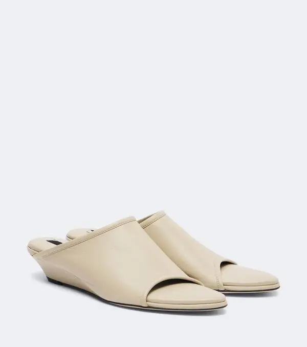 CHRISTEN Stretch Leather Wedge Mules - Beige