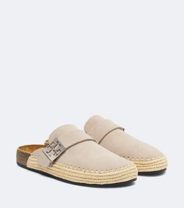 Tory Burch Mellow Woven Suede Clogs - Beige