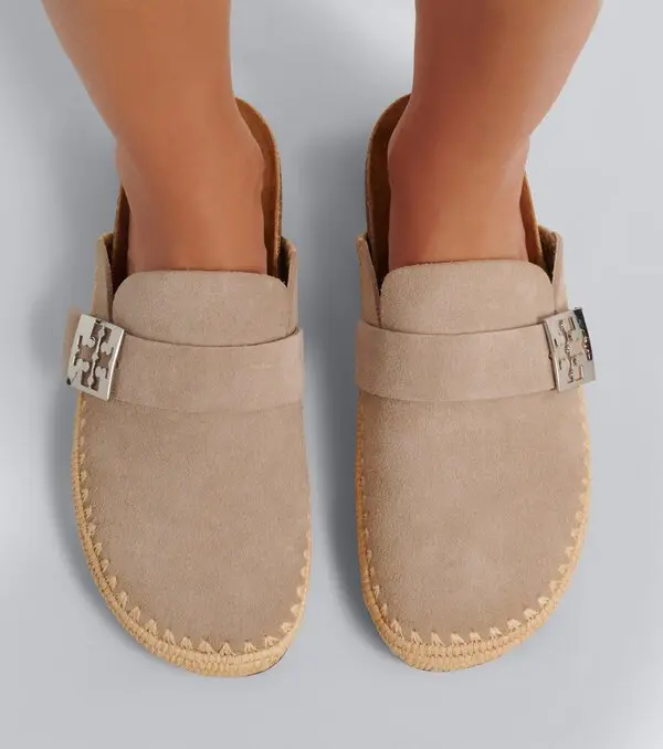 Tory Burch Mellow Woven Suede Clogs - Beige