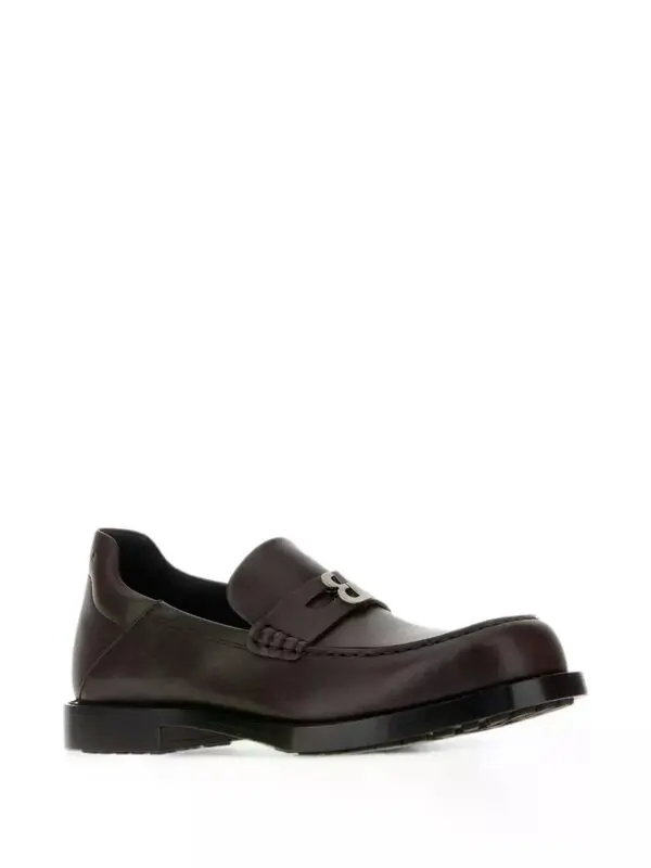 Balenciaga Logo Plaque Leather Loafers - Brown