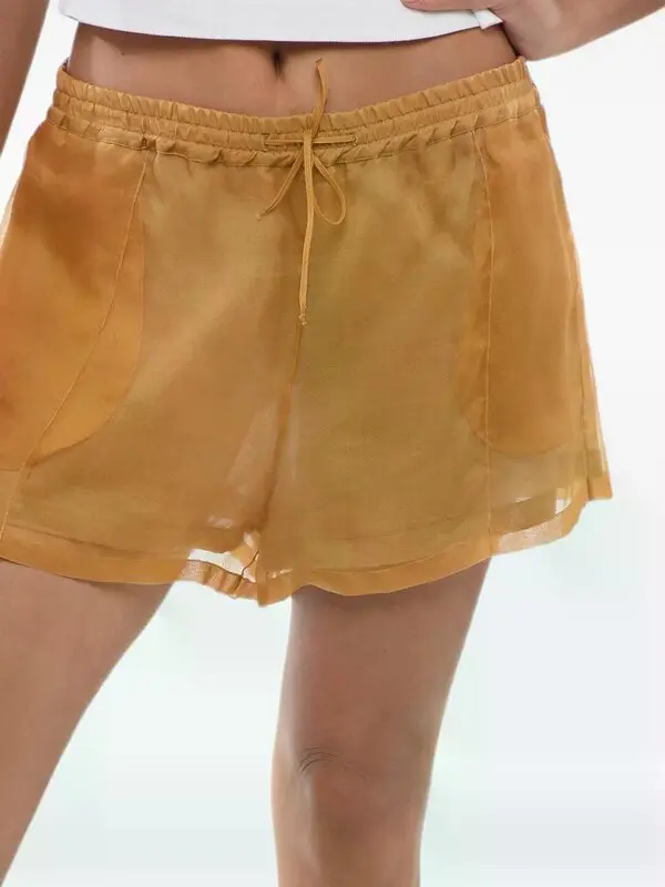 SUPER BLOND Pleated Drawstring Mini Shorts - Brown