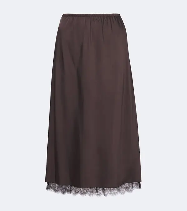 Vince Lace-trimmed Satin Midi Skirt - Brown