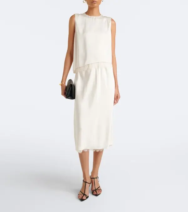 Vince Lace-trimmed Satin Midi Skirt