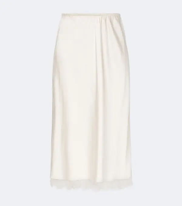 Vince Lace-trimmed Satin Midi Skirt - White