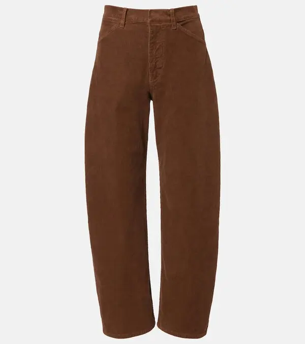 NILI LOTAN Tribeca Cotton-blend Corduroy Barrel-leg Pants - Brown