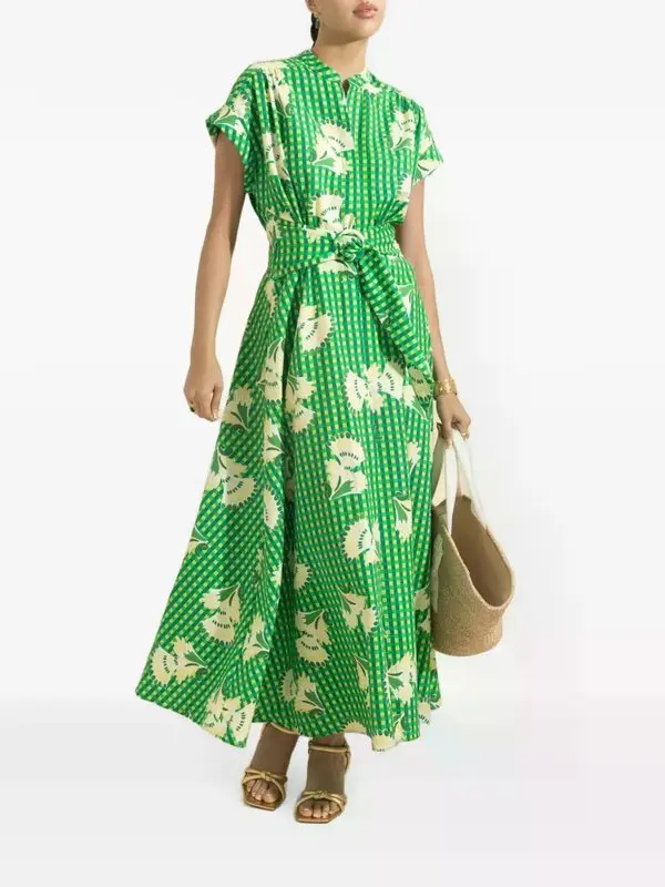 Saloni Neesha Gingham Floral-print Maxi Dress - Green