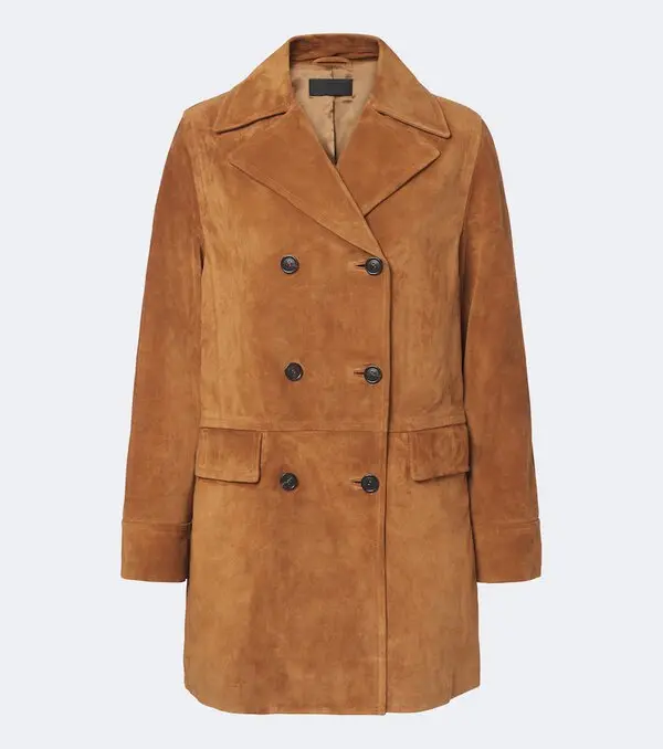 NILI LOTAN Remington Double-breasted Suede Coat - Brown