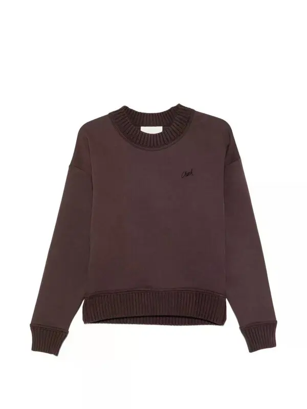 Closed Ribbed-trim Logo-embroidered Sweatshirt - Brown