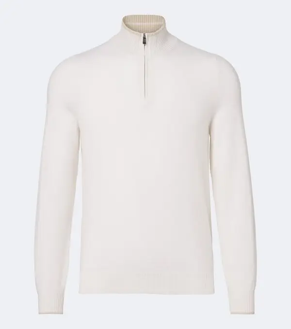 Fedeli Cashmere Half-zip Sweater - White