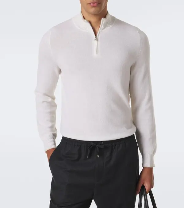 Fedeli Cashmere Half-zip Sweater - White