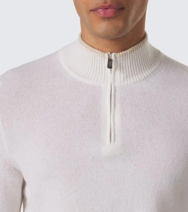 Fedeli Cashmere Half-zip Sweater - White