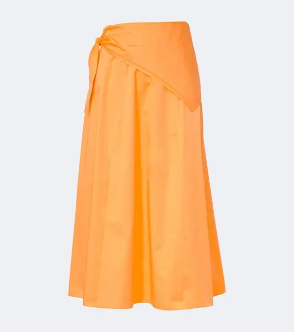 Vince Scarf-detail Cotton Midi Skirt - Orange