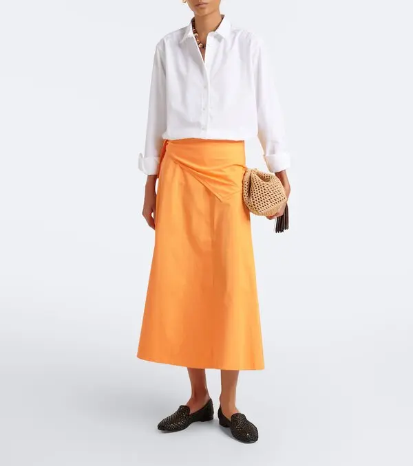 Vince Cotton Midi Skirt With Self-tie Waist - Orange