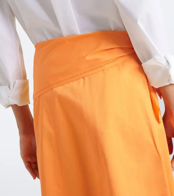Vince Cotton Midi Skirt With Self-tie Waist - Orange