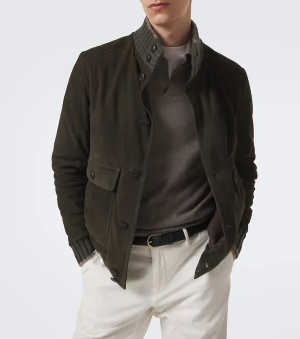 Fedeli Cashmere-trimmed Suede Jacket - Green