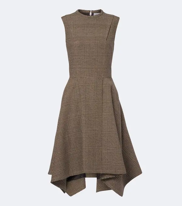 PATOU Asymmetric Prince Of Wales Midi Dress - Brown