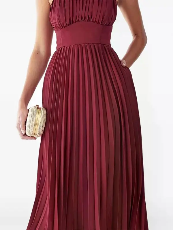 WILLA Lucie Pleated Square-neck Midi Dress - Red