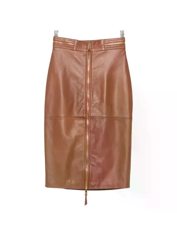 Elisabetta Franchi Zip-detail Midi Pencil Skirt - Brown