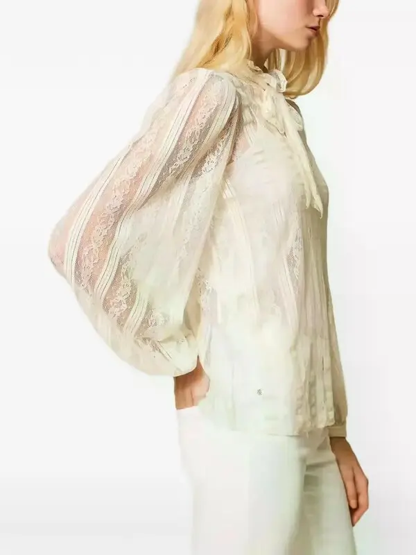 TWINSET Lace-panelled Pussy-bow Blouse - Neutrals