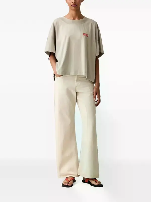 American Vintage Cropped Cotton T-shirt With Logo Detail