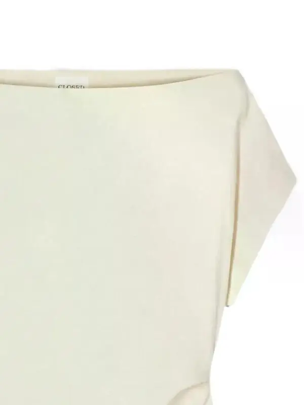 Closed Draped Boat-neck Blouse With Cap Sleeves - Neutrals