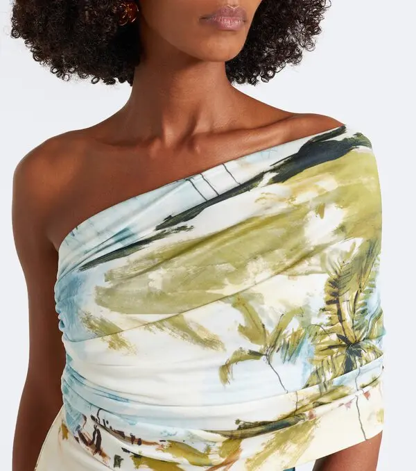 Oscar De La Renta Printed Draped One-shoulder Jersey Gown - Multicoloured
