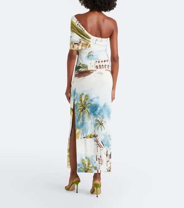 Oscar De La Renta Printed Draped One-shoulder Jersey Gown - Multicoloured