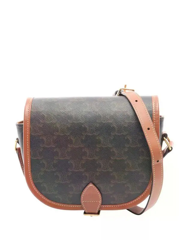 Celine 2019-2026 Medium Triomphe Coated Canvas Folco Crossbody Bag - Brown