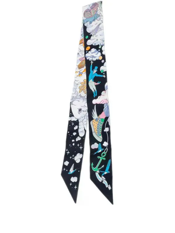 Hermès 2022-2023 Sur Mon Nuage Silk Twilly Scarf Scarves - Black