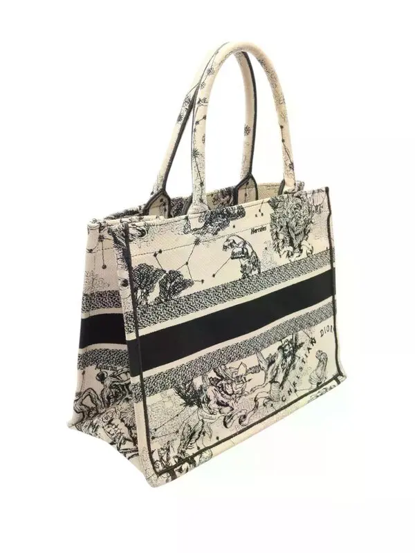 Dior Medium Canvas Embroidered Zodiac Toile De Jouy Book Tote Bag - White