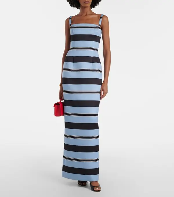 EMILIA WICKSTEAD Regina Striped Taffeta Faille Maxi Dress - Blue
