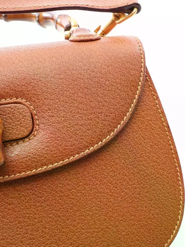 Gucci Small Grained Calfskin Bamboo Top Handle Bag Satchel - Brown