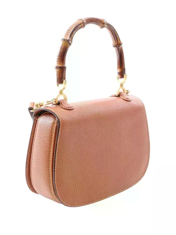Gucci Small Grained Calfskin Bamboo Top Handle Bag Satchel - Brown