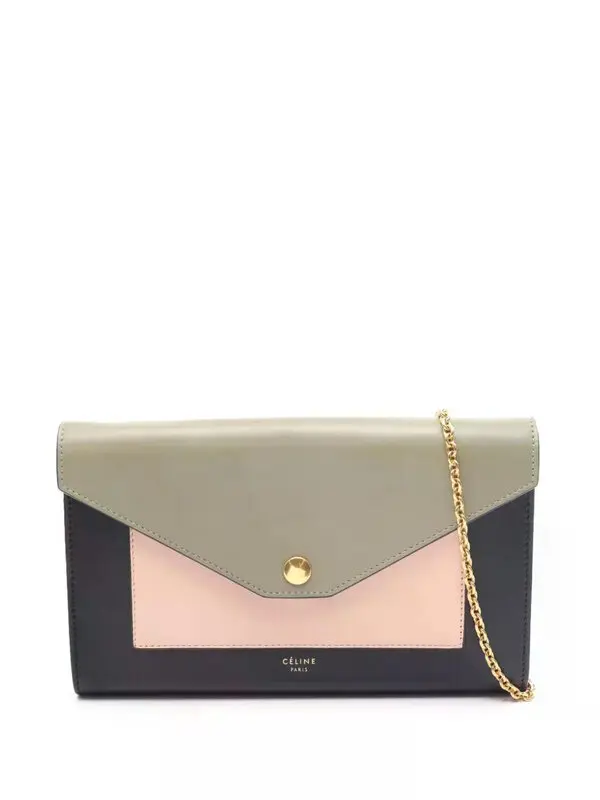 Celine 2010-2026 Tricolor Leather Pocket Envelope Wallet On Chain Crossbody Bag - Black