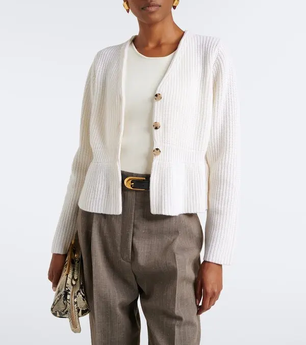 Jardin Des Orangers Peplum V-neck Cardigan - White